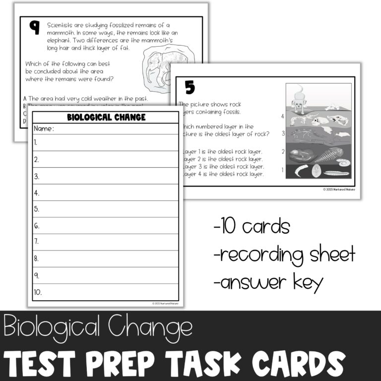 Fossils Science Test Prep Task Cards 4.LS4 - TNReady - Biological ...