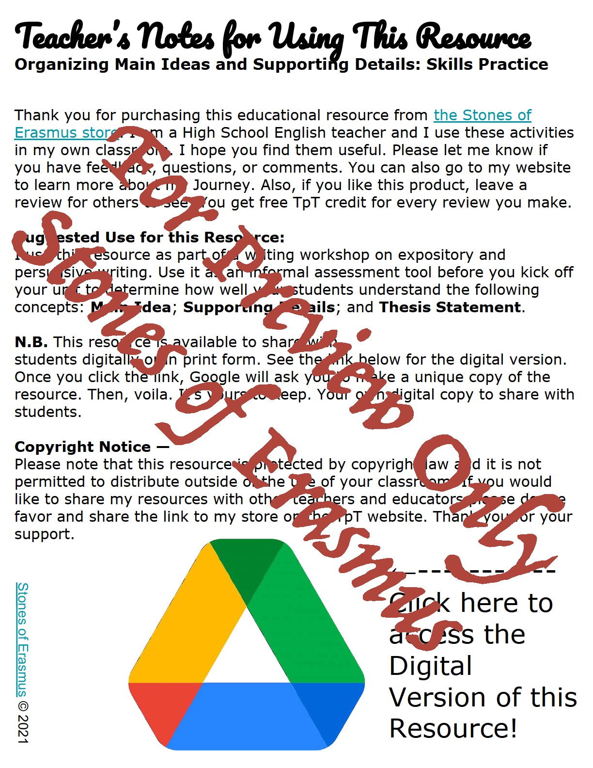 Organizing Main Ideas and Supporting Details Skills Practice: Writing ...