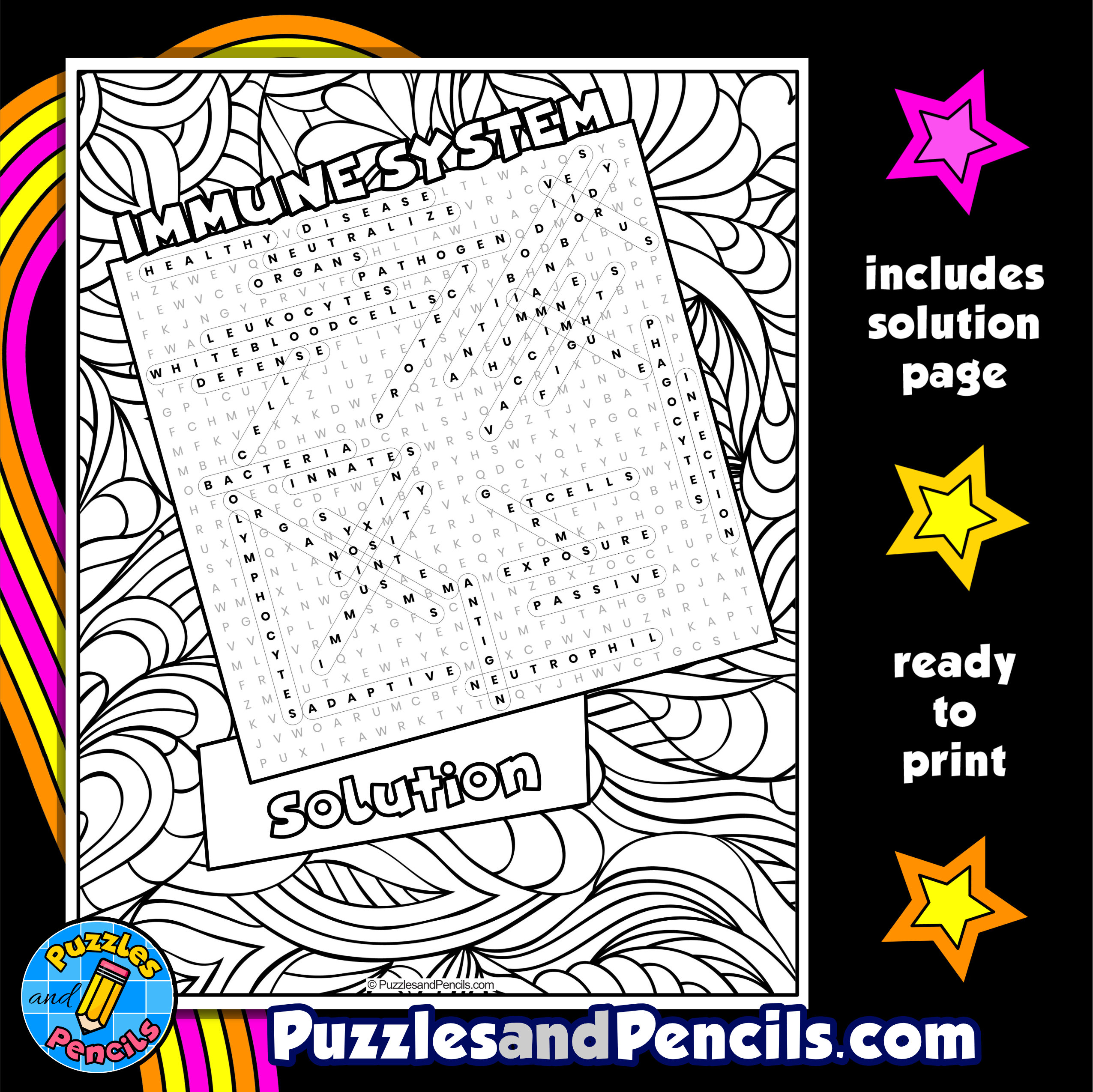 Immune System Word Search Puzzle With Coloring Human Body Systems immune-system-word-search-puzzle-with-coloring-human-body-systems
