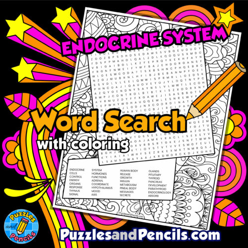 Endocrine System Word Search Puzzle with Coloring | Human Body Systems ...