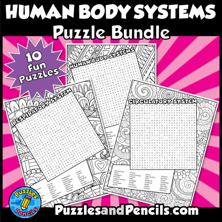 Human Body Systems Word Search Puzzle BUNDLE | 10 Wordsearch Puzzles ...