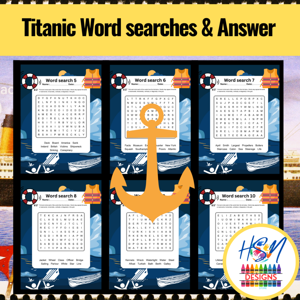 Titanic Word Searches and answers - Worksheet and Printable Vocabulary ...