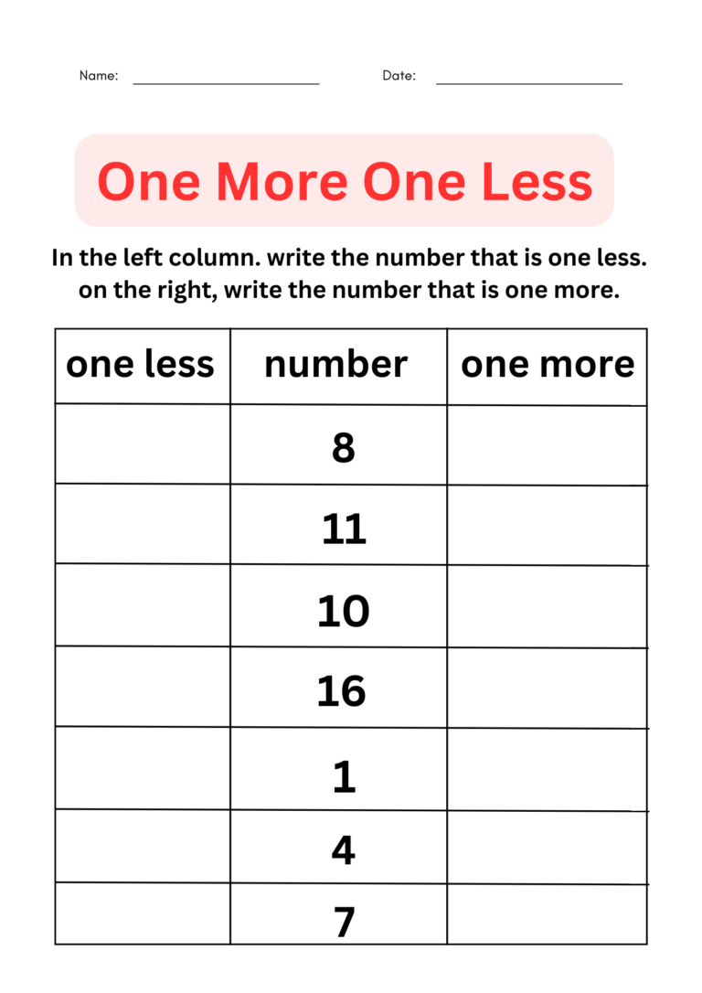 one more one less worksheets for grade 1, 2, 3 | Made By Teachers