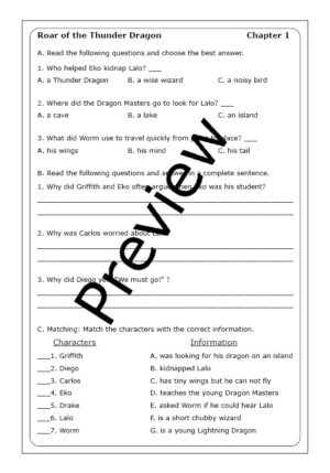 Tracey West "Roar of the Thunder Dragon" worksheets | Made By Teachers