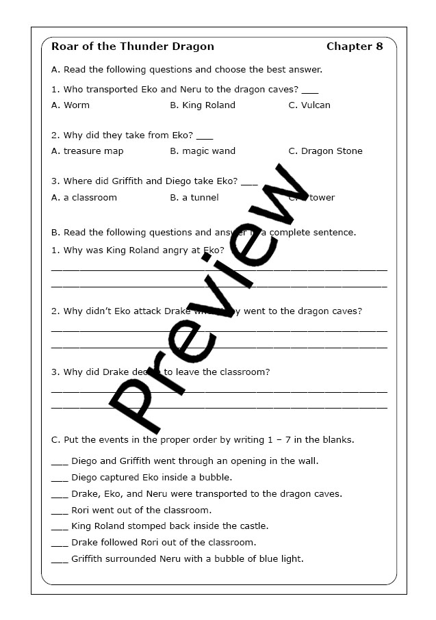 Tracey West "Roar of the Thunder Dragon" worksheets | Made By Teachers