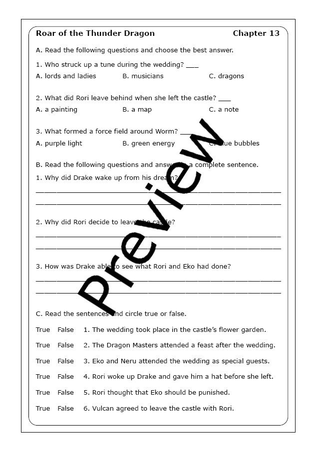 Tracey West "Roar of the Thunder Dragon" worksheets | Made By Teachers