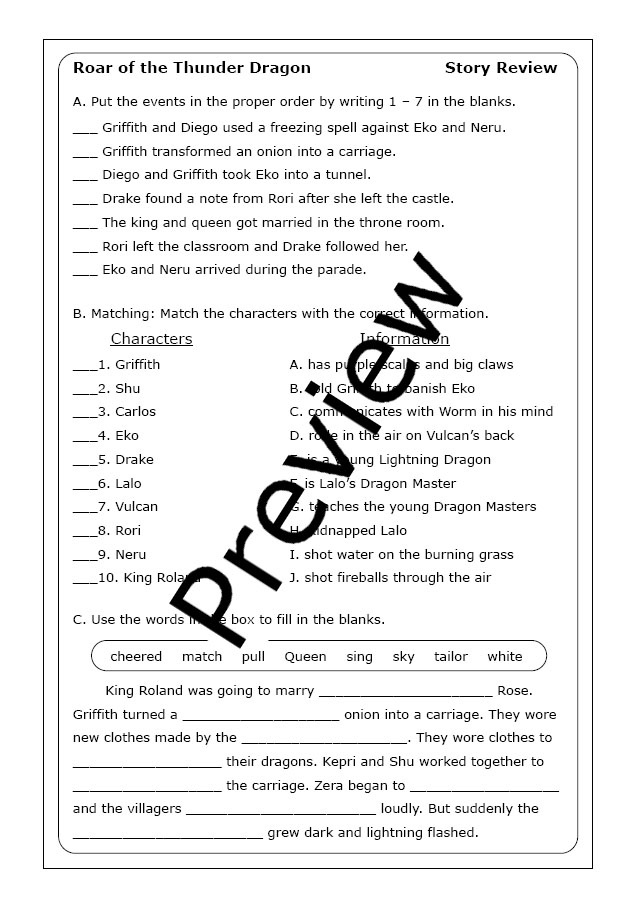 Tracey West "Roar of the Thunder Dragon" worksheets | Made By Teachers