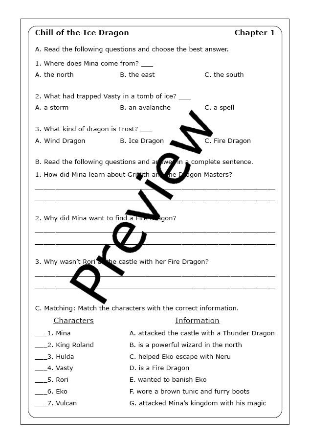Tracey West "Chill of the Ice Dragon" worksheets | Made By Teachers