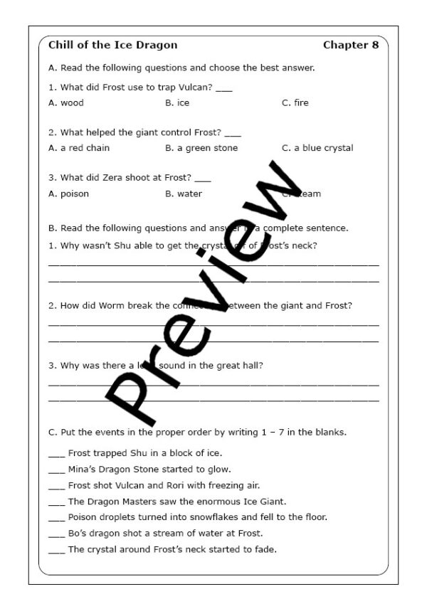 Tracey West "Chill of the Ice Dragon" worksheets | Made By Teachers