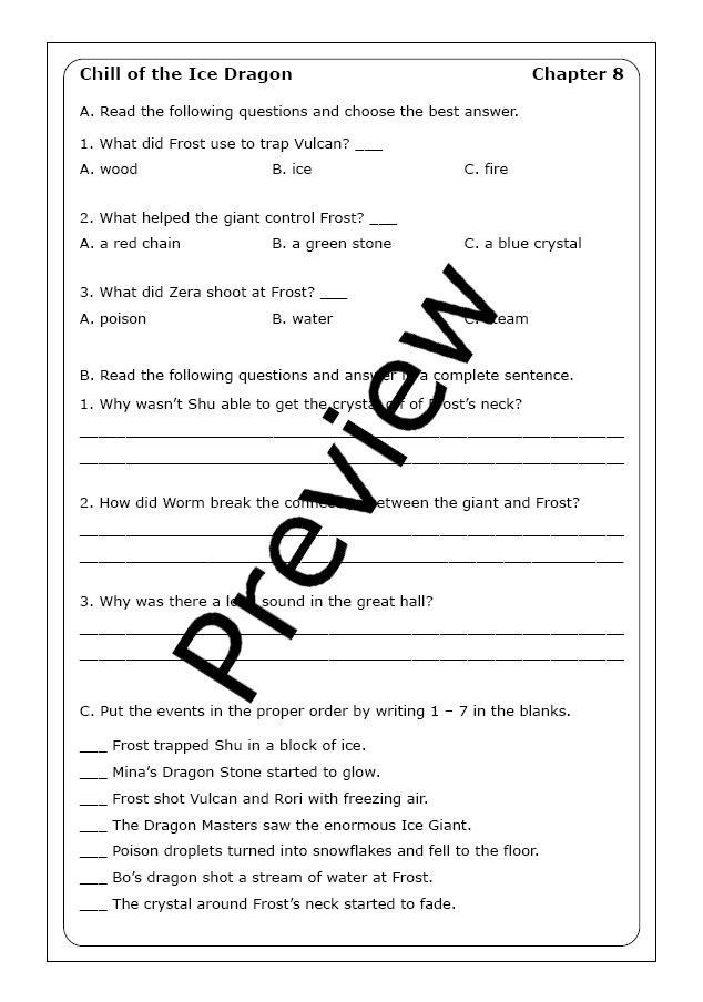 Tracey West "Chill of the Ice Dragon" worksheets | Made By Teachers