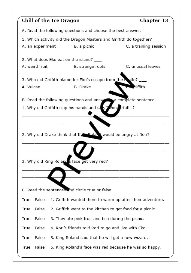 Tracey West "Chill of the Ice Dragon" worksheets | Made By Teachers