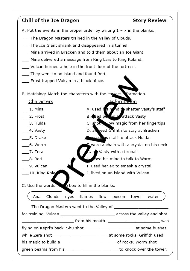 Tracey West "Chill of the Ice Dragon" worksheets | Made By Teachers