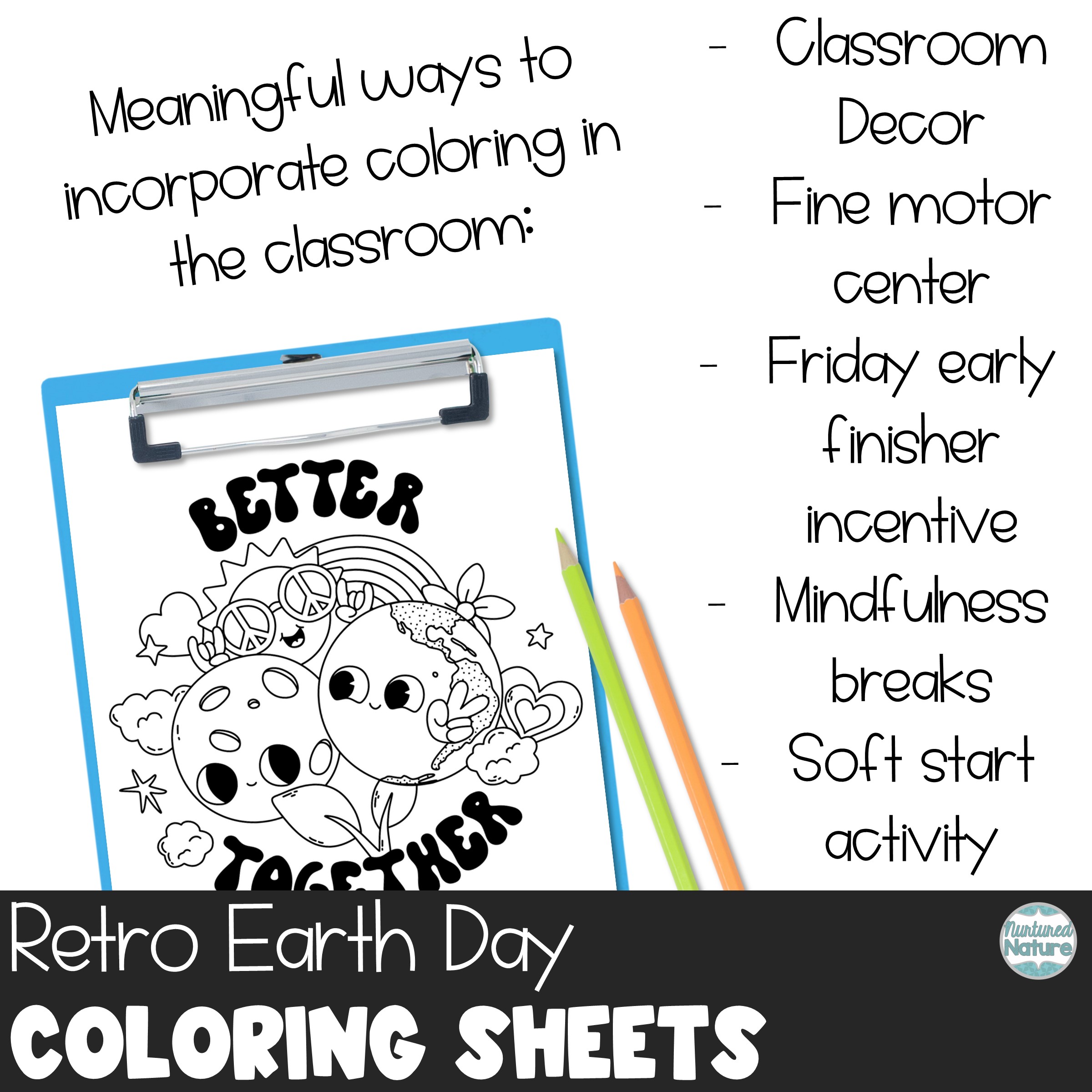 Groovy Retro Earth Day Coloring Pages | Made By Teachers