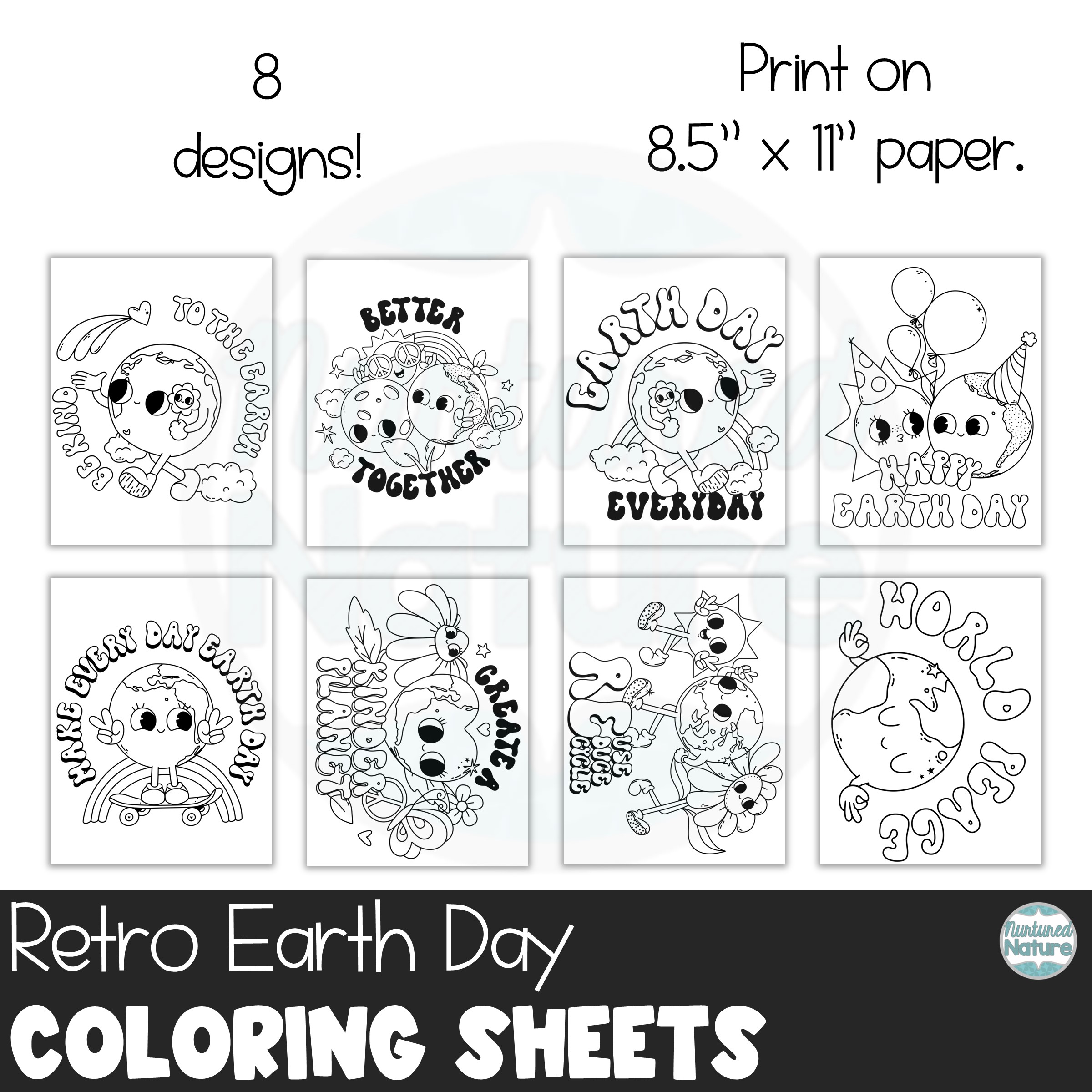 Groovy Retro Earth Day Coloring Pages | Made By Teachers
