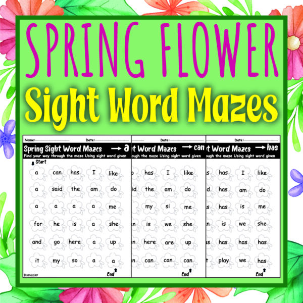 Color by Sight Word Mazes May Spring Flowers | Made By Teachers