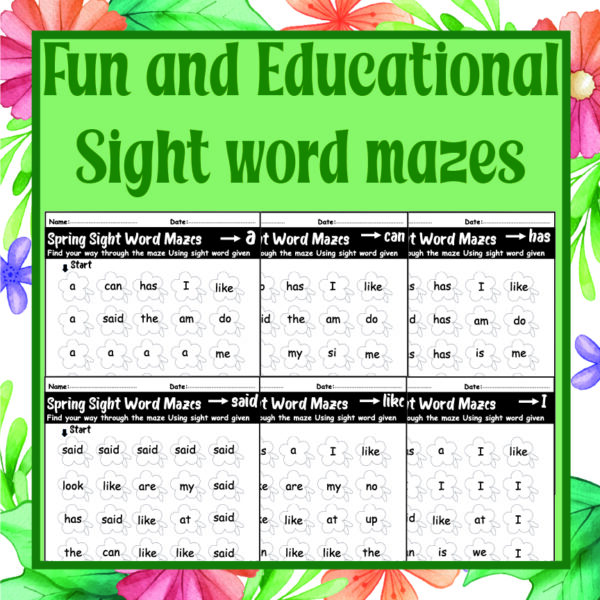 Color by Sight Word Mazes May Spring Flowers | Made By Teachers