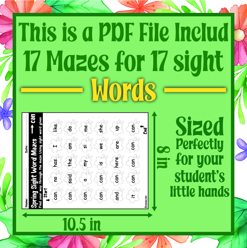 Color by Sight Word Mazes May Spring Flowers | Made By Teachers