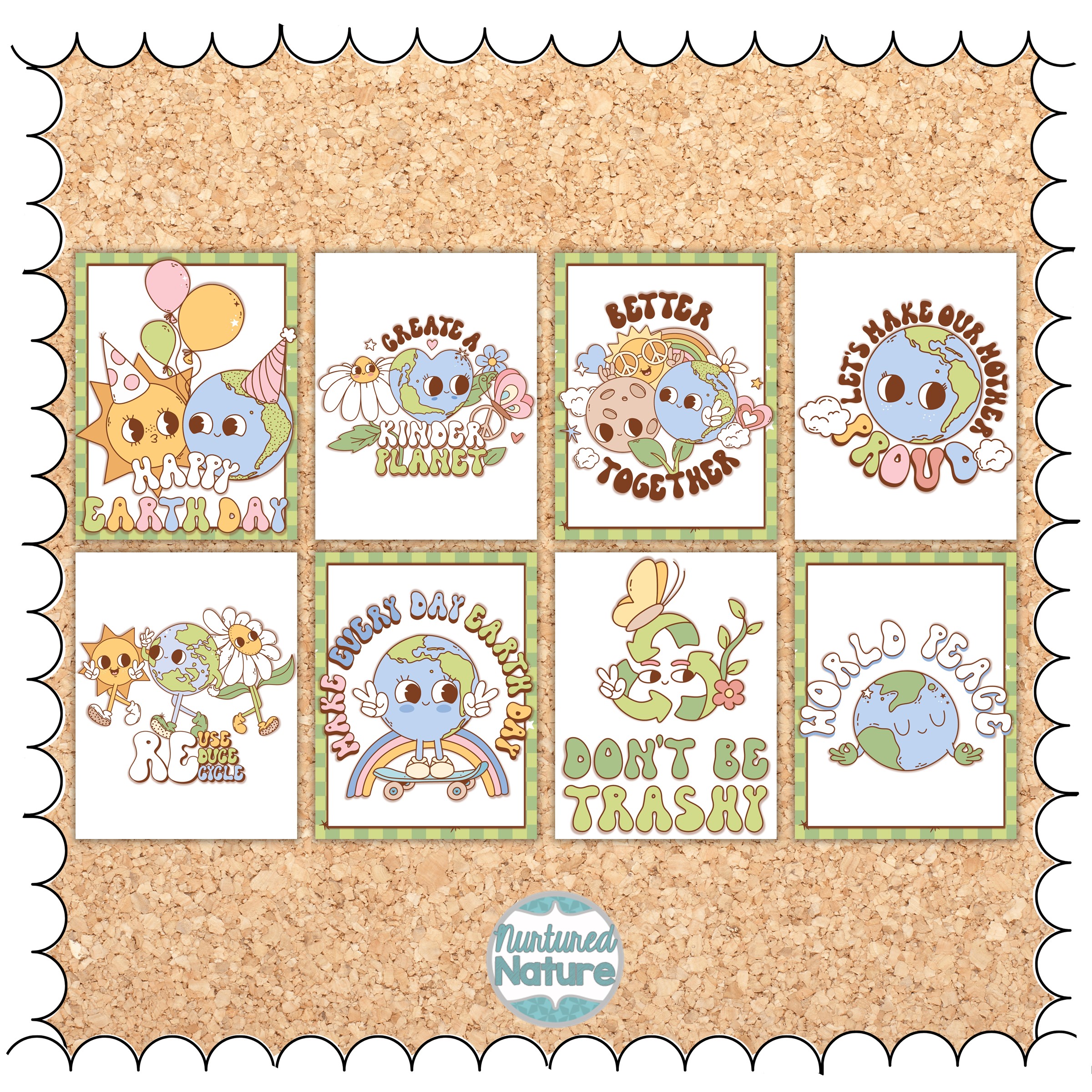 Earth Day Bulletin Board Posters – Groovy Retro Theme | Made By Teachers