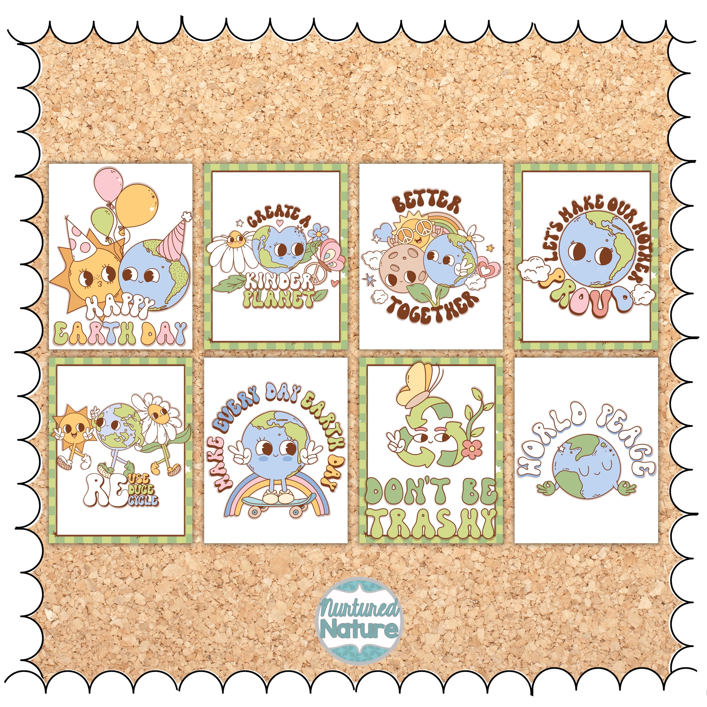 Earth Day Bulletin Board Posters – Groovy Retro Theme | Made By Teachers