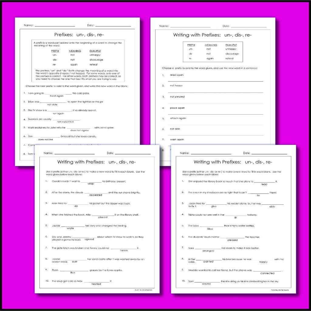 Prefixes: un- dis- re- / Grades 2-3 - practice/review - 4 worksheets ...