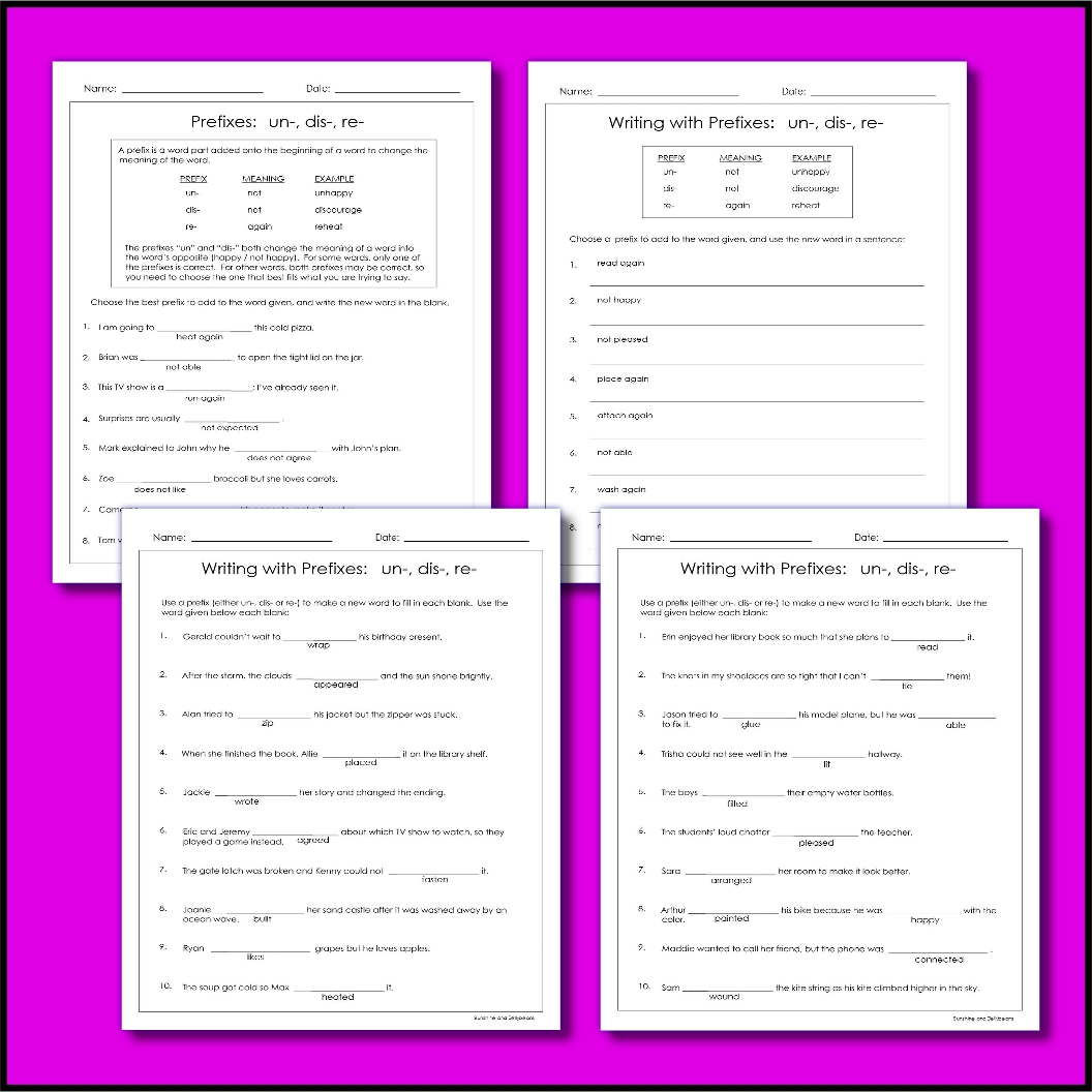 Prefixes: un- dis- re- / Grades 2-3 - practice/review - 4 worksheets ...
