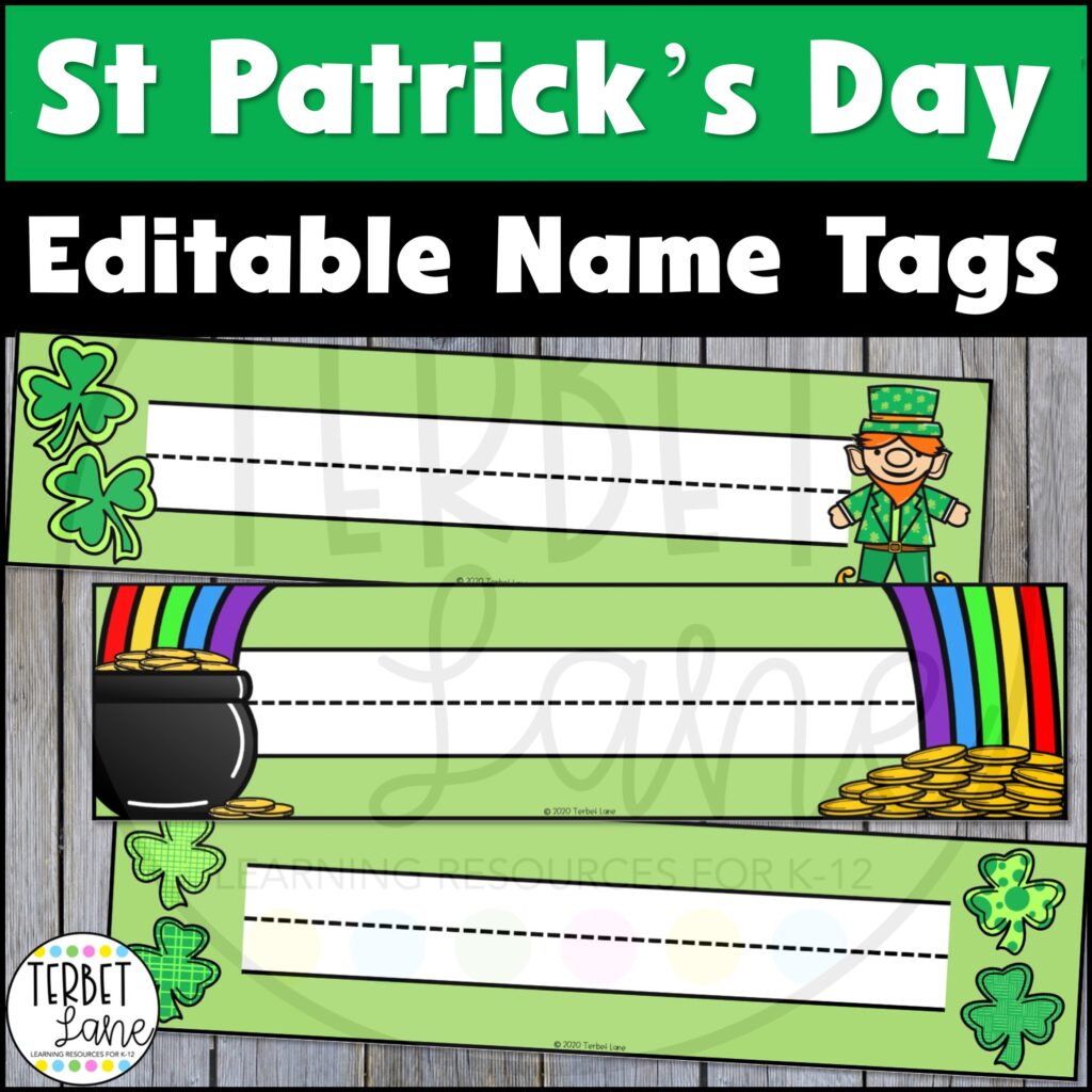 Editable St. Patricks Day Desk Name Tags | Cubby Tags | Locker Labels ...