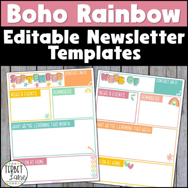 Editable Boho Rainbow Classroom Decor Monthly Weekly Newsletter ...