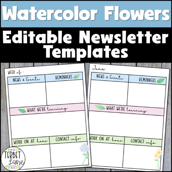 Editable Watercolor Flowers Monthly Weekly Newsletter Templates | Made ...