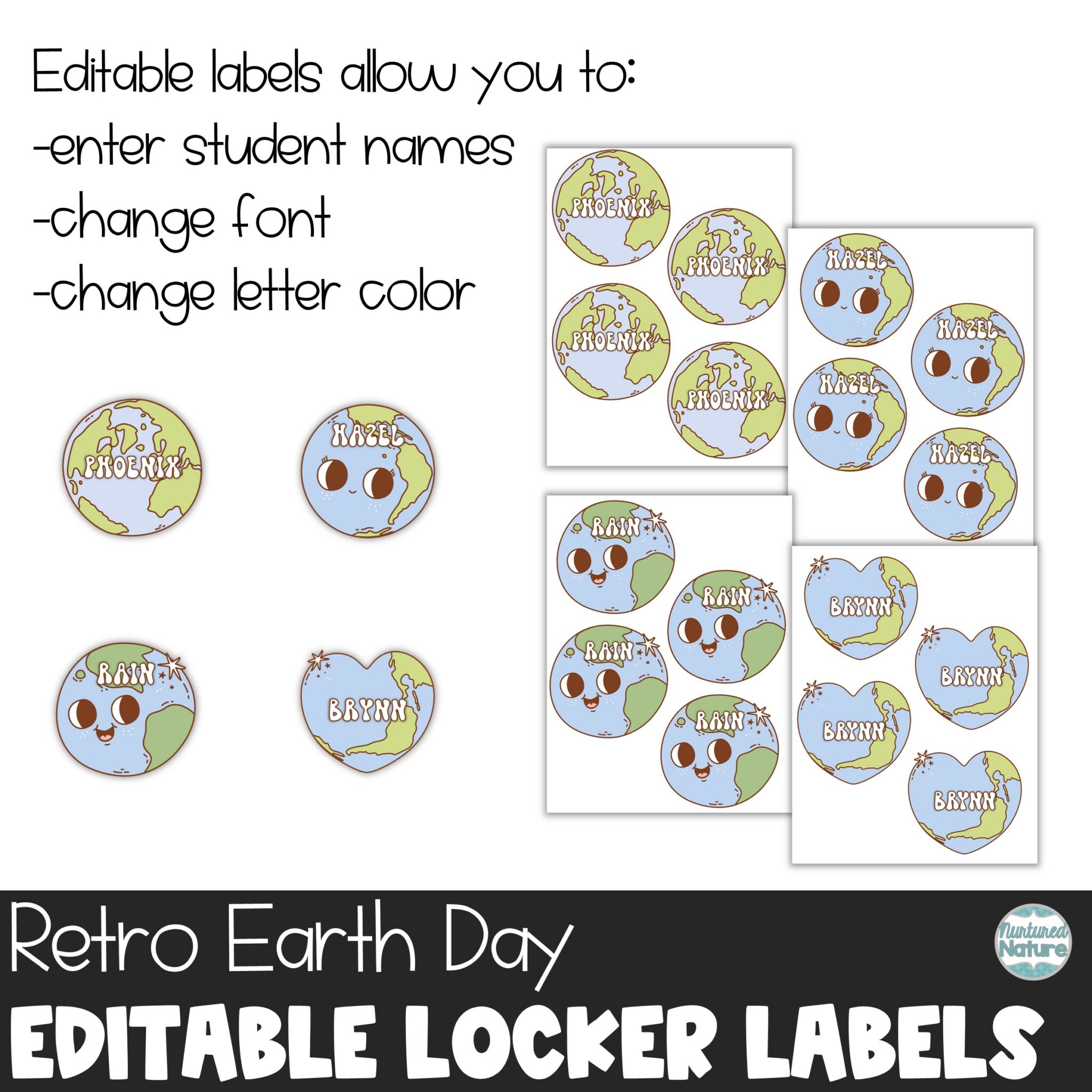Earth Day Decor - Editable Locker Labels or Cubby Tags - Student Name ...