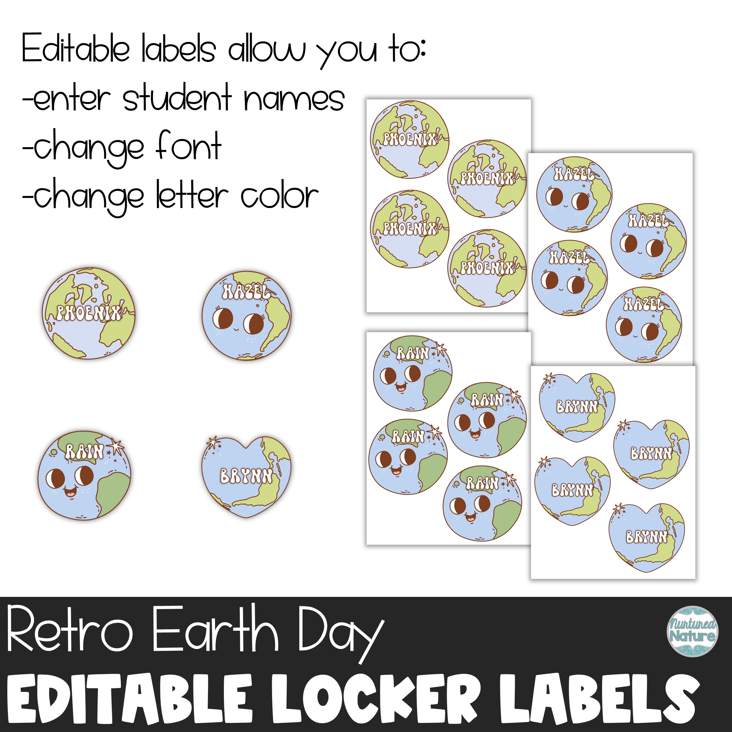 Earth Day Decor - Editable Locker Labels or Cubby Tags - Student Name ...