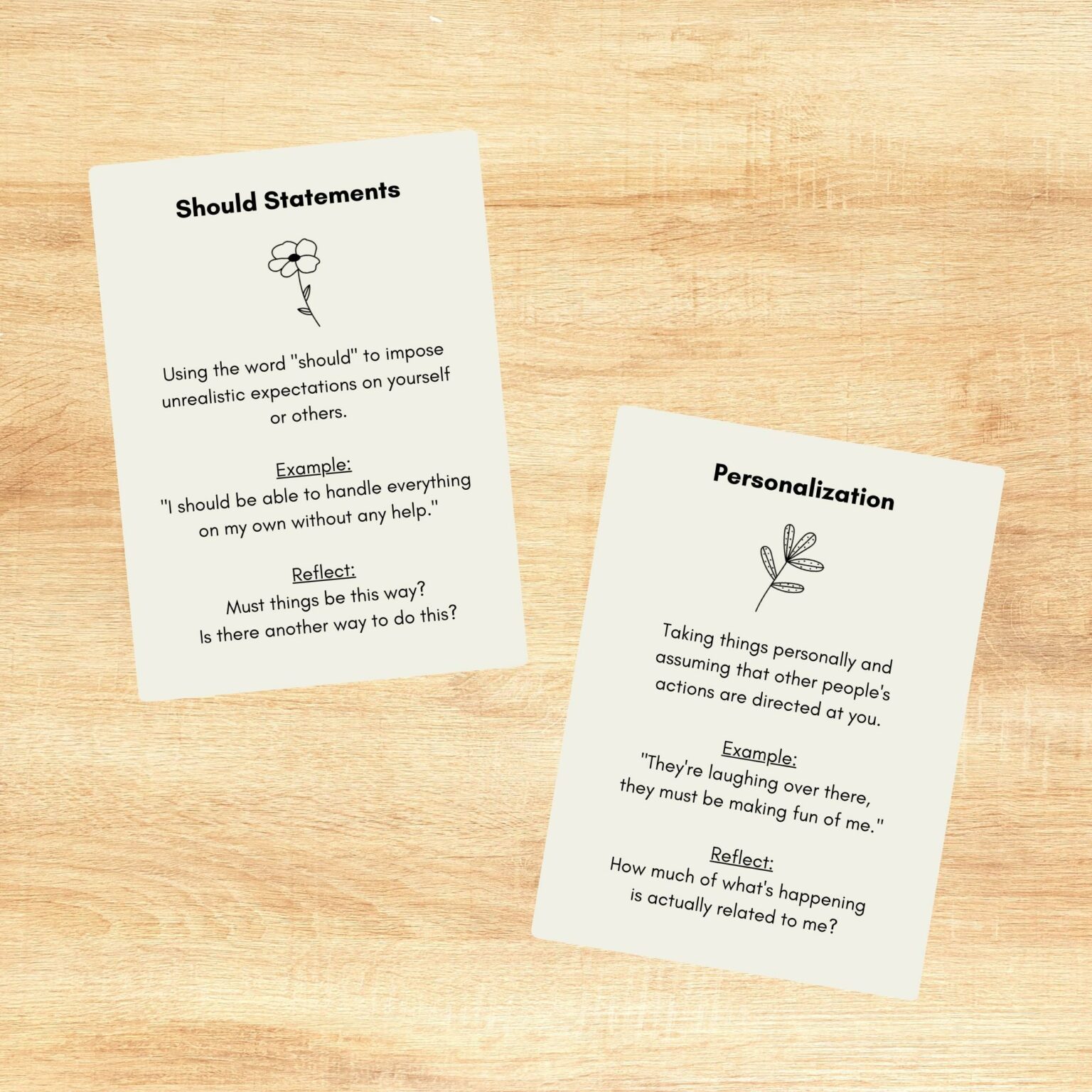 Cognitive distortion cards, thinking traps, cute simple botanical ...