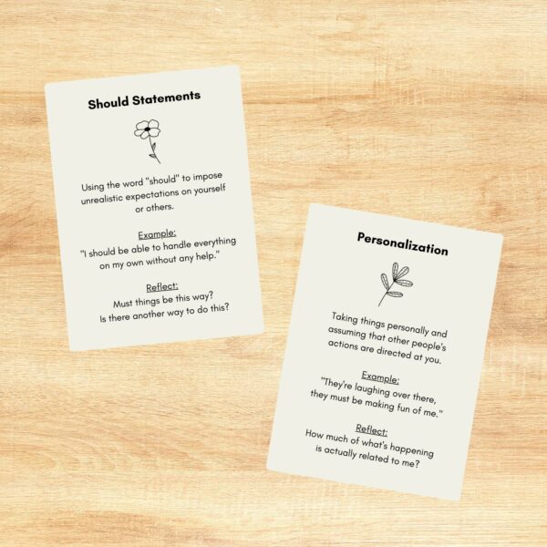 Cognitive distortion cards, thinking traps, cute simple botanical ...