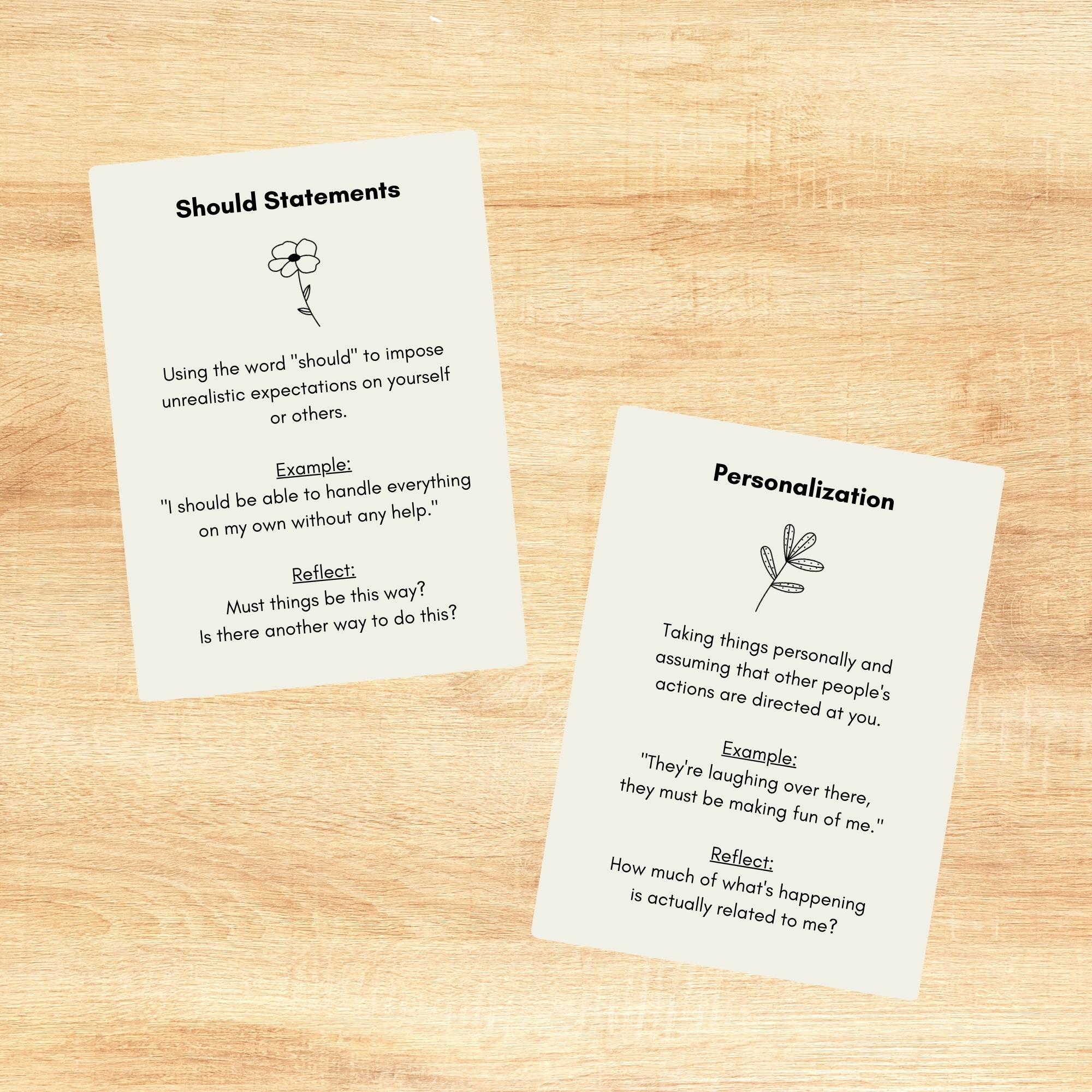 Cognitive distortion cards, thinking traps, cute simple botanical ...