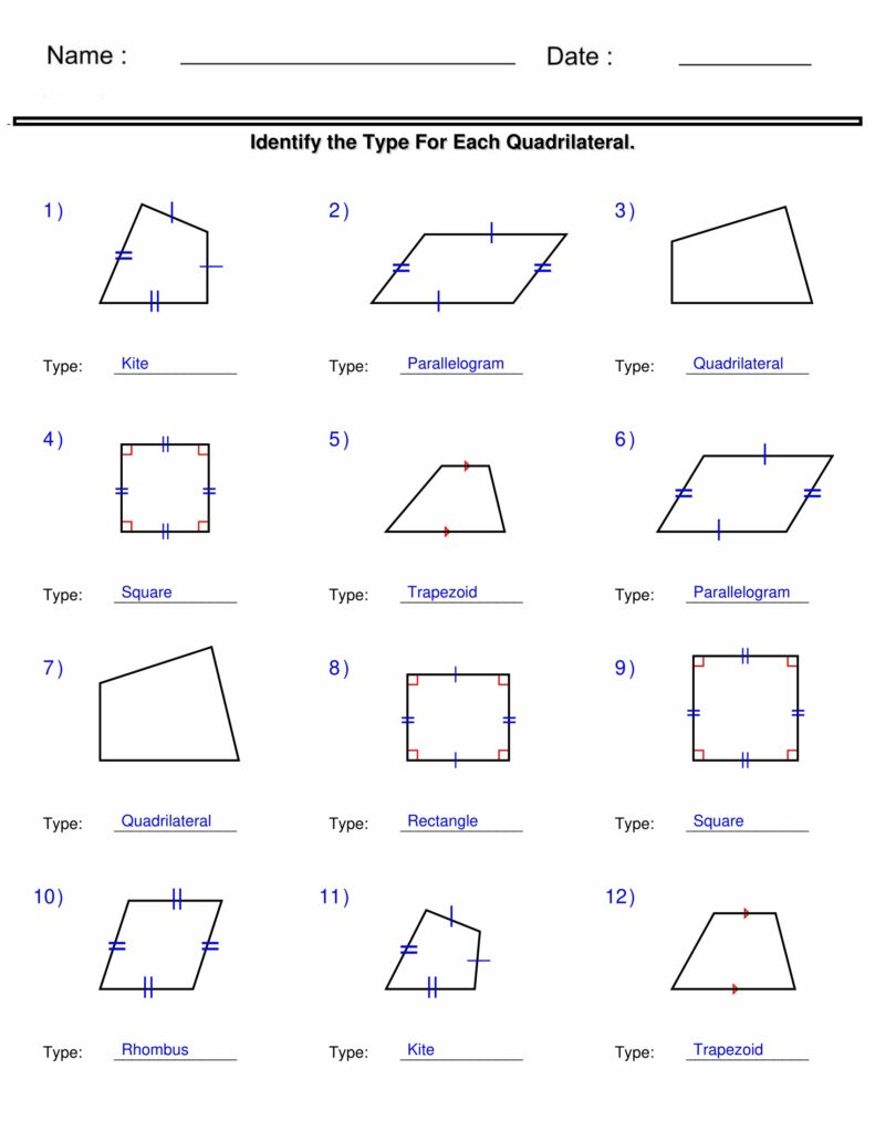 Identify the Type For Quadrilateral - Quadrilaterals and Polygons ...