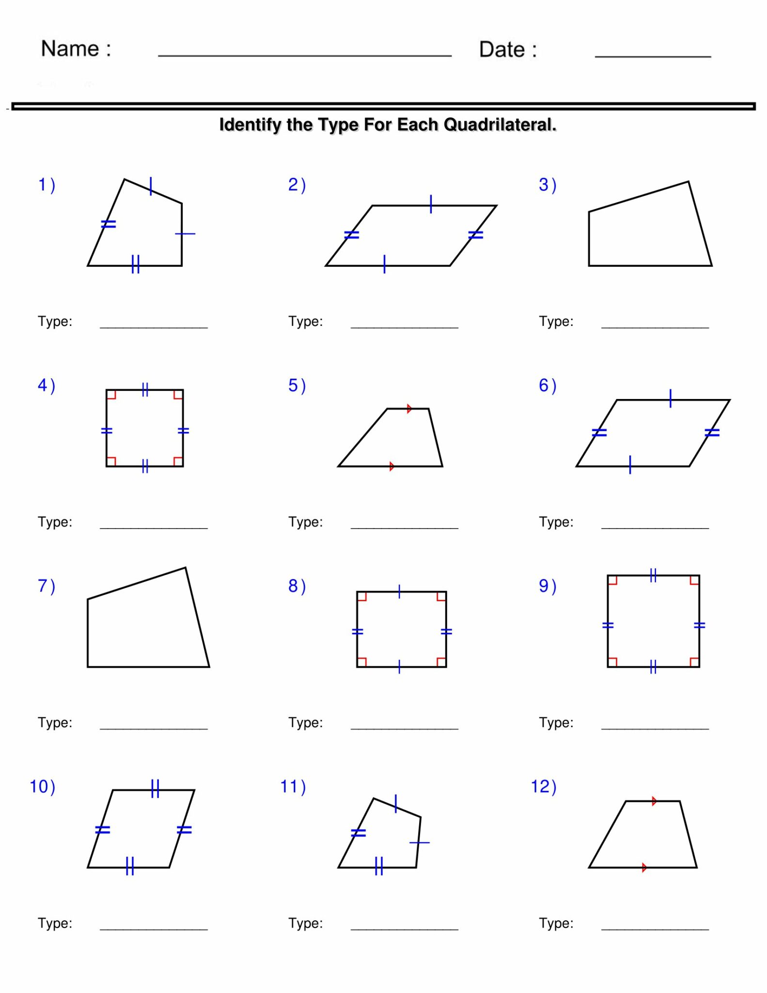 Identify the Type For Quadrilateral - Quadrilaterals and Polygons ...