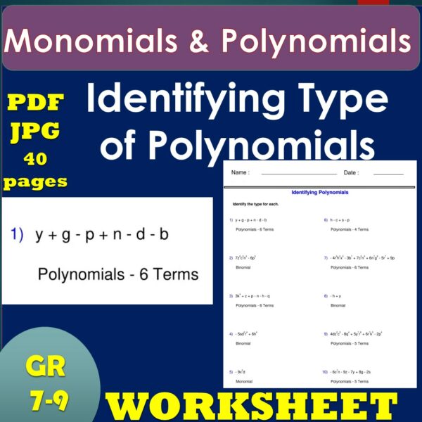 Identifying Type of Polynomials - Monomials and Polynomials Worksheets ...