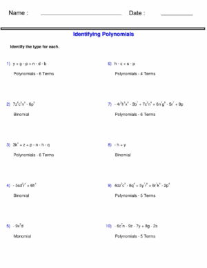 Identifying Type of Polynomials - Monomials and Polynomials Worksheets ...