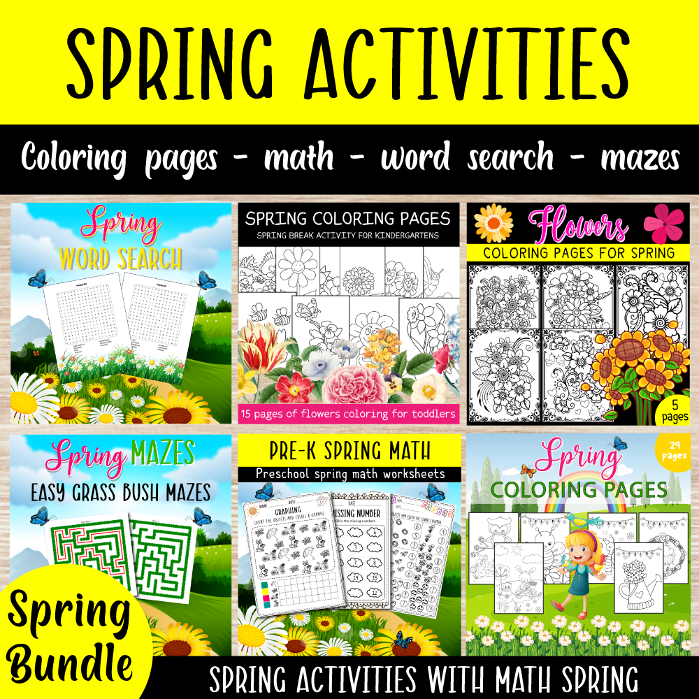 Spring Activities Bundle - Spring Break Coloring Pages with math spring ...