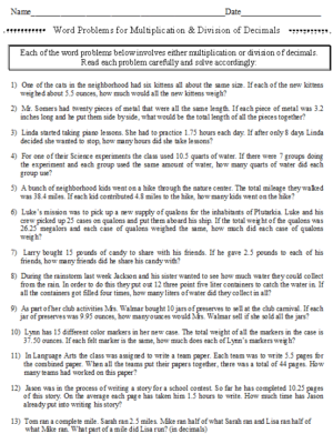 Decimals Word Problems Multiplication and Division | Made By Teachers