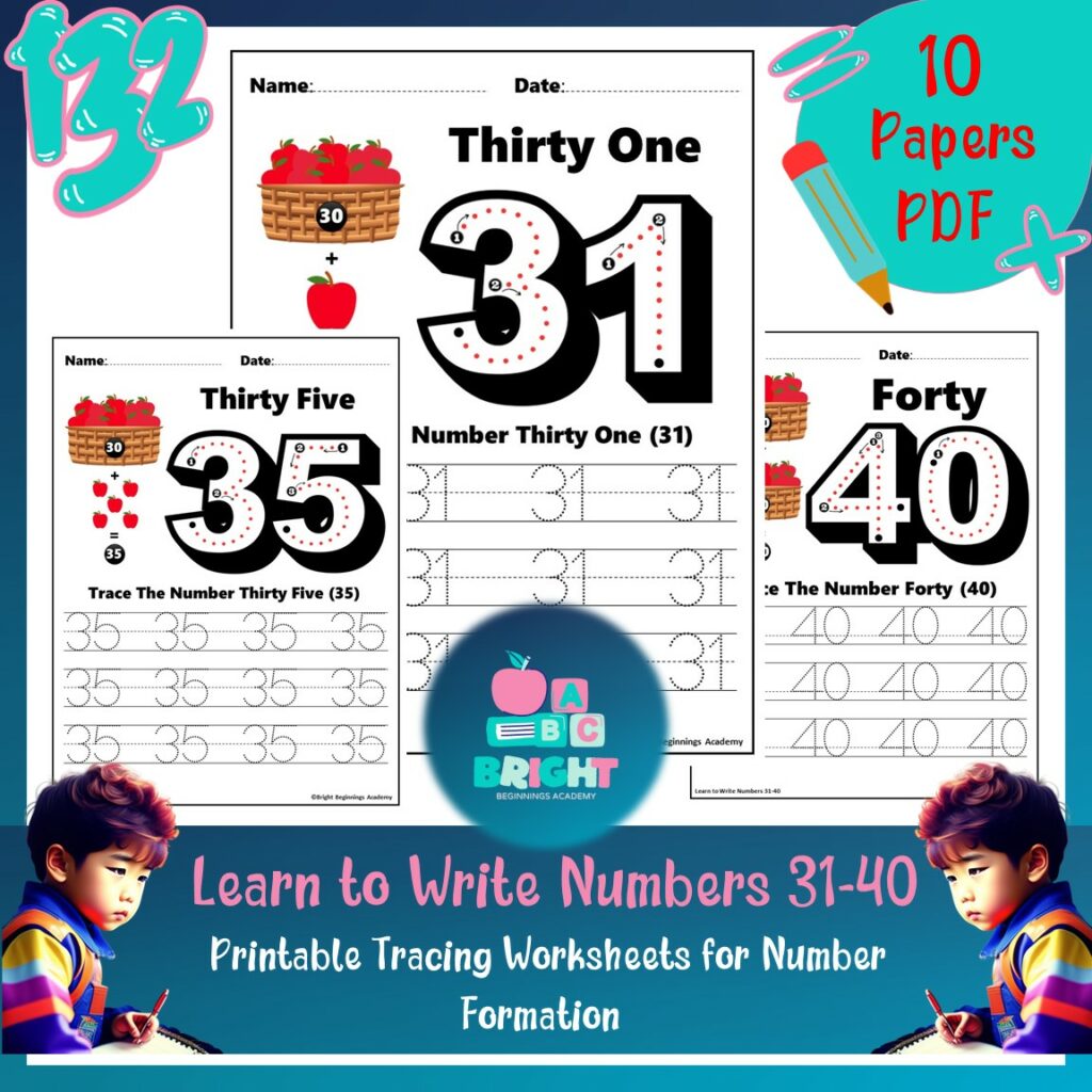 Learn to Write Numbers 31-40 | Printable Tracing Worksheets for Number ...