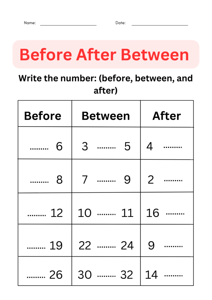 before after and between worksheets for grade 1, 2, 3 | Made By Teachers
