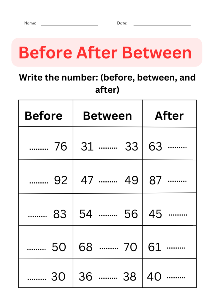 before after and between worksheets for grade 1, 2, 3 | Made By Teachers