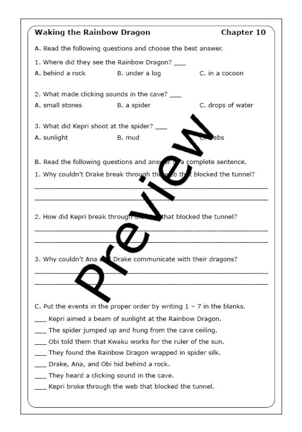 Tracey West "Waking the Rainbow Dragon" worksheets | Made By Teachers