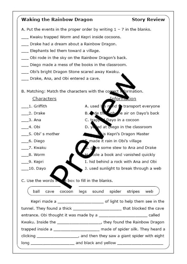 Tracey West "Waking the Rainbow Dragon" worksheets | Made By Teachers