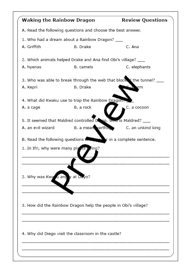 Tracey West "Waking the Rainbow Dragon" worksheets | Made By Teachers