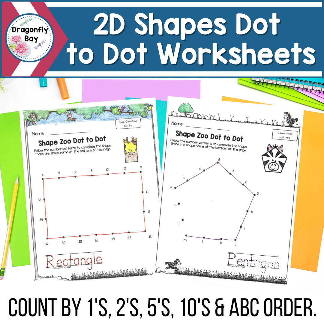 2D Zoo Shapes Dot to Dot Skip Counting by 1s 2s 5s 10s and ABC Order ...