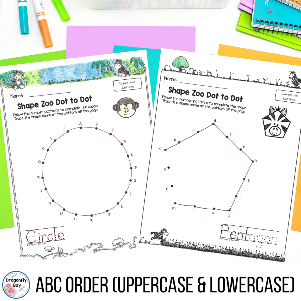 2D Zoo Shapes Dot to Dot Skip Counting by 1s 2s 5s 10s and ABC Order ...