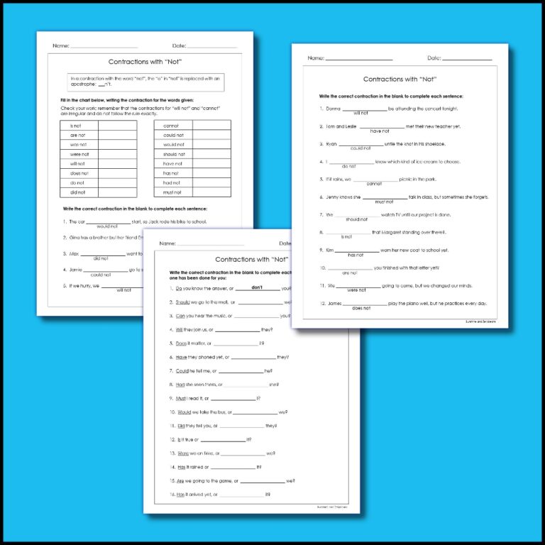 Contractions with "Not" - 16 Contractions - 3 worksheets - Grades 3-4 ...