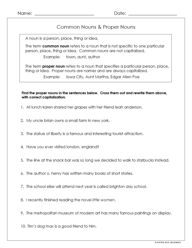 Types of Nouns - Using Them, Making them Plural - 7 worksheets - Grades ...