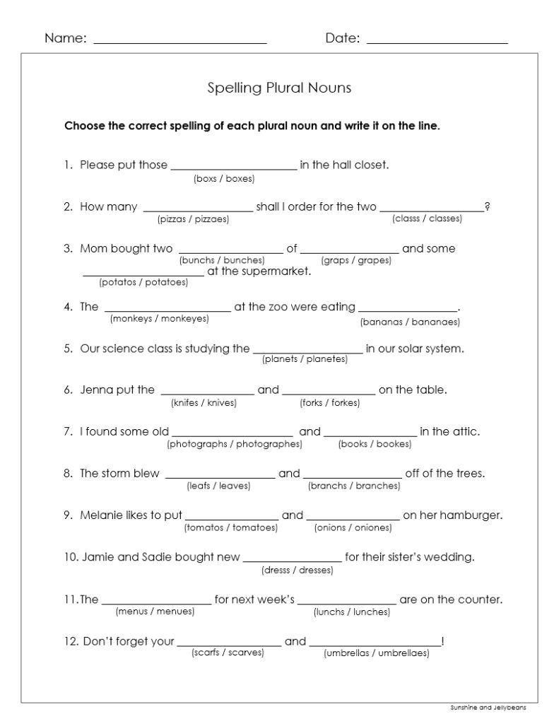 Types of Nouns - Using Them, Making them Plural - 7 worksheets - Grades ...